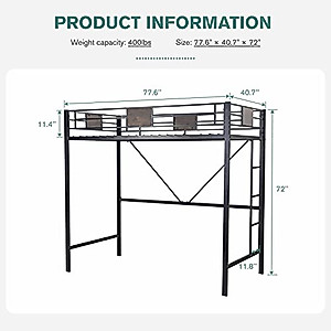 MUTICOR Twin Size Loft Bed Frame with Fully Enclosed Guardrail, Removable Ladders, Saving Space, No Springs, No Noise, No Shaking, Black