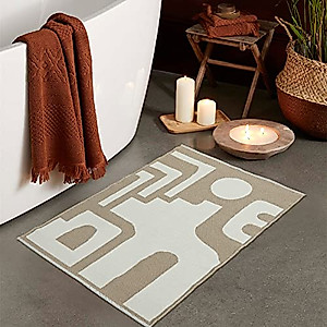 LIVEBOX Abstract Geometric Rug 2' x 3' Washable Small Bathroom Rugs Modern Khaki Cotton Woven Door Mat Concise Reversible Carpet for Bedroom Hallway Entryway Laundry Room