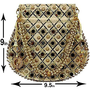 Gold Potli Wristlets Ethnic Potli For Women's | Designer Rajasthani Style Royal Clutch Silk Batwa | Zari Work Potli | Bridal Potli | Potli Bags