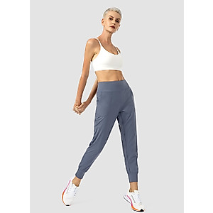 Soothfeel Women's Joggers with Zipper Pockets High Waisted Athletic Workout Yoga Pants Joggers for Women Regular (Dusty Blue, Small)