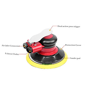 Professional Air Random Orbital Palm Sander, Heavy Duty Dual Action Pneumatic Sander with 1pc Backing Plate (6 inch)