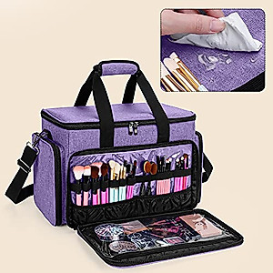 BAFASO Large Cosmetic Bag Makeup Bag with Adjustable Dividers, Travel Makeup Case Holds Cosmetics and Hair Supplies, Purple