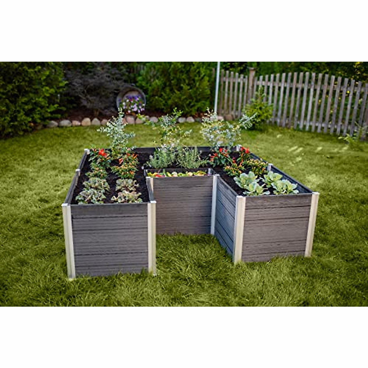 Vita Urbana 6 Foot x 6 Foot Embossed Vinyl Keyhole Garden with Composting Basket, Slate Grey, Gray, Woodgrain, PVC, BPA and Pthalate Free, VT17607