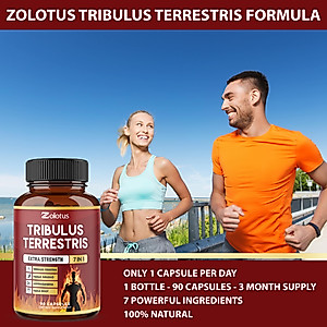 Zolotus Tribulus Terrestris, 8650mg Per Capsule, High Potency with Ashwagndha, Panax Ginseng, Saw Palmetto, Maca, Shilajit. Boost Energy, Mood, Stamina & Performance, for Men & Women, 3 Months Supply.