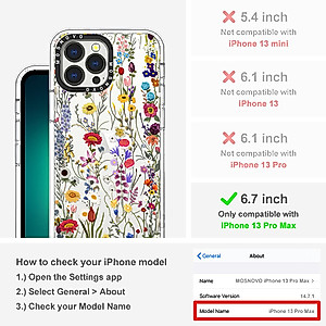 MOSNOVO Case for iPhone 13 Pro Max, [Buffertech 6.6ft Military-Grade Drop Protection] [Anti Peel Off Tech] Clear TPU Bumper Phone Case Cover Design - Wildflower Meadow