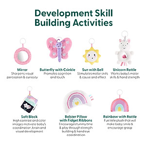 The Peanutshell Baby Girl Play Gym & 7-in-1 Play Mat - Playmat Baby Toys 0-6, 6-12 Months Tummy Time Mat with Hanging Toys, Soft Padded Mat for Newborns, Infants - Rainbow Paradise