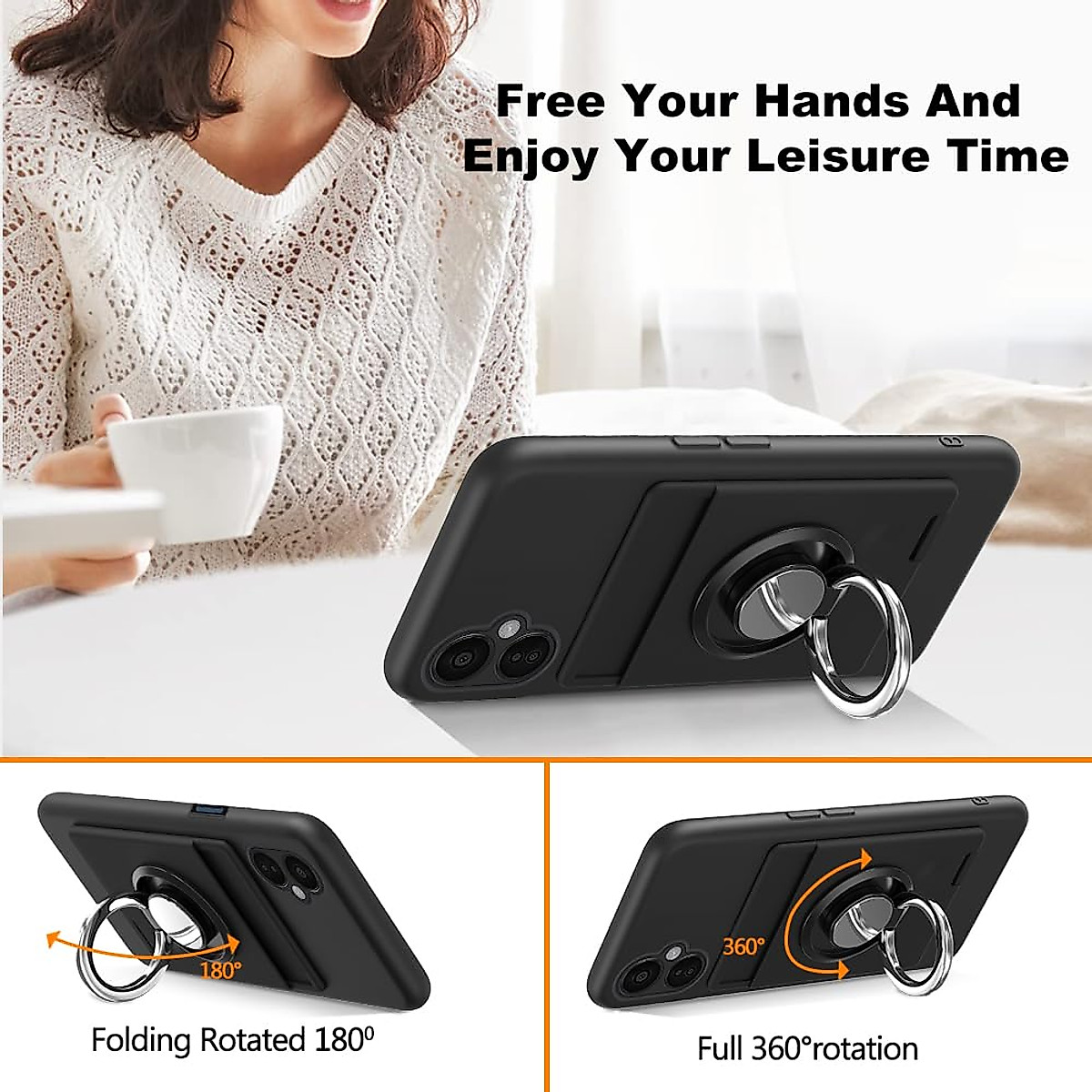 Kaotengwo for OnePlus Nord N30 Phone Case with Card Holder & Ring Stand case for OnePlus / 1+ Nord N30 Cover - Black