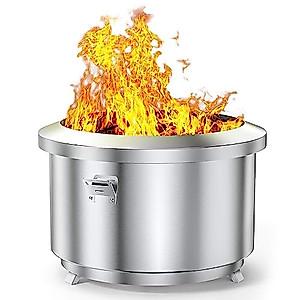 Onlyfire 24 Inch Outdoor Smokeless Fire Pit Stainless Steel Fire Bowl, Portable Wood Burning Stove with Detachable Handles for Backyard Camping
