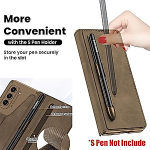 for Samsung Galaxy Z Fold 5 Leather Case with S Pen Holder [Screen Protection + Card Slot + Kickstand] Luxury Leather 360° Shockproof Protection Case for Samsung Galaxy Z Fold 5 5G,Carbon Fiber