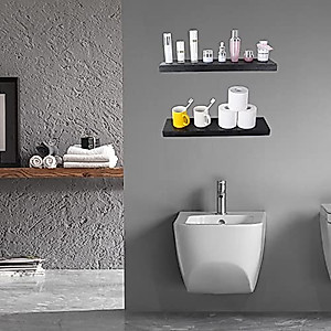 QTSARTISAN Floating Shelf,Wall Shelf,Decor Wall Mounted Shelves,Hanging Shelf Set for Bathroom Kitchen Living,Kitchen,Room Bedroom Storage (24" x 5.9", Black) …