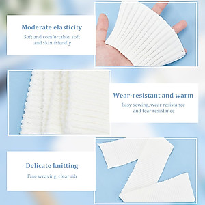 BENECREAT 2Pcs Knitted Rib Fabric Cuffs Replacement, 29.5x3inch Tubular Rib Knit Fabric for Waistband Wear Cotton Padded Jacket Sportswear Cuffs Extension, 3.5mm Thick White
