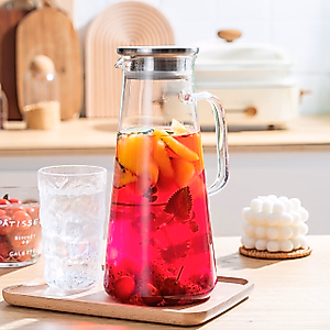 Karafu Pitcher, 68Oz Glass Pitcher with Lid, Easy Clean and Heat Resistance Borosilicate Glass Jug for Hot or Cold Water, Milk, Ice Tea and Juice Beverage