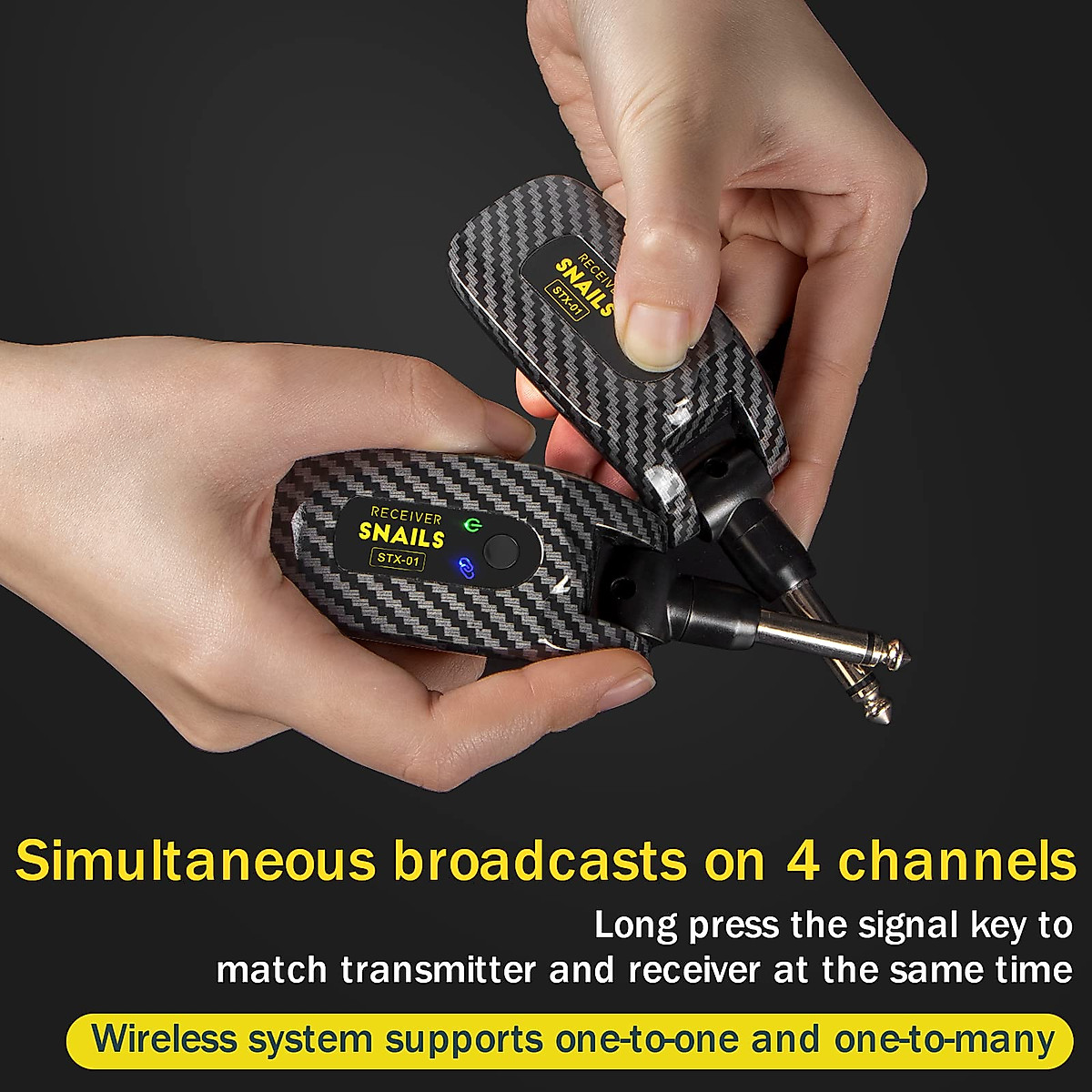 LOTMUSIC 2.4GHZ Wireless Guitar System, Rechargeable Digital Wireless Guitar Transmitter Receiver with 4 Channels and Long Battery Endurance for Electric Guitar Bass