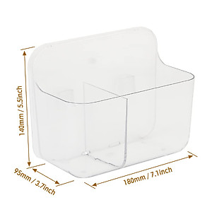 Lunmore Plastic Wall Mount Organizer, Clear Adhesive Shower Storage Box Organizer No Drilling Hang Walls/Doors for Kitchen, Bathroom, Bedroom, Cabinet, Office, Craft Room (Small Size with Divider)