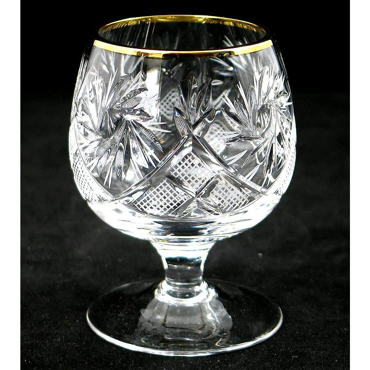 Neman Russian Cut Crystal Sherry Glasses with Gold Rim Shot Glasses on Short Stem. 1.2oz (35ml). Set of 6