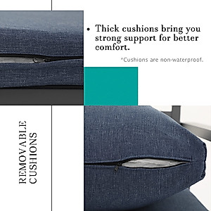 Soleil Jardin 4-Piece Aluminum Outdoor Patio Furniture, Patio Conversation Sofa Set with Removable Cushions, Tempered Glass Top Coffee Table, Dark Grey Finish & Denim Blue Cushion