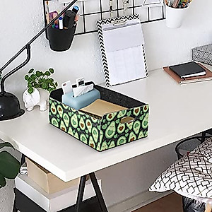xigua Collapsible Felt Storage Bin, Foldable Storage Box with Handles, Fabric Storage Basket Organizer for Office, Closet, Books, Nursery Toys, Bedroom (Cute Avocado Pattern)