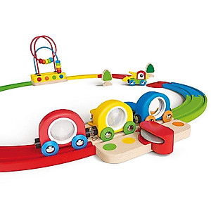 Hape E3815 Rainbow Sights & Sounds Toddler Wooden Railway, Multicolor