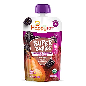 Happy Tot Organics Stage 4 Baby Food Pouches, Gluten Free, Vegan Snack, Super Bellies, Fruit & Veggie Puree, Pears, Beets & Blackberries 4 Ounce (Pack of 16)