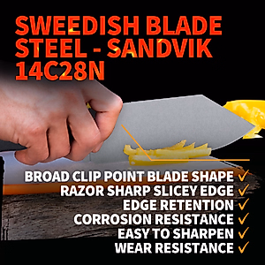 Off-Grid Knives - Grizzly V2 Chef Knife with Sandvik 14C28N Stainless Steel, Kydex Sheath and Belt Clip, G10 Scales, Lanyard Opening, Camping, BBQ & Home Kitchen Use (Stonewash)