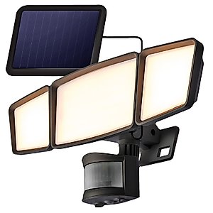 Home Zone Security Solar Flood Lights - Outdoor Motion Sensor LED Flood Light 3500K Warm Color Temperature with No Wiring Required, Black