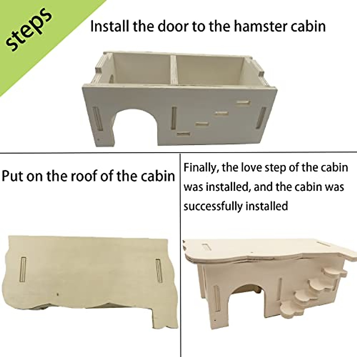 MUYG Wood Hamster House,Natural Wooden Chinchilla Hut with Steps Window Multi-Chamber Small Animal Hideout Maze Habitat Decor for Dwarf Mice,Rats,Syrian Mouse, Gerbils, Chinchilla (L)