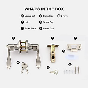 Millgoing Door Lever Handle with Satin Nickel Finish, 1 Pack Contemporary Privacy Front Entry for Right & Left with Lock, Wavy Modern Slim Handles for Home Closet, and Bathroom