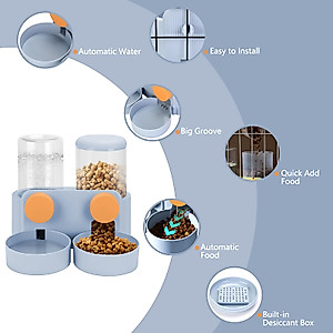 Yummy Sam Hanging Automatic Pet Food Bowl Water Dispenser, 1L Auto Gravity Cat Feeder and Waterer Set Kennel Feeding Watering Station Crate Feeder Dish for Rabbit Puppy Cats Ferret (Blue)