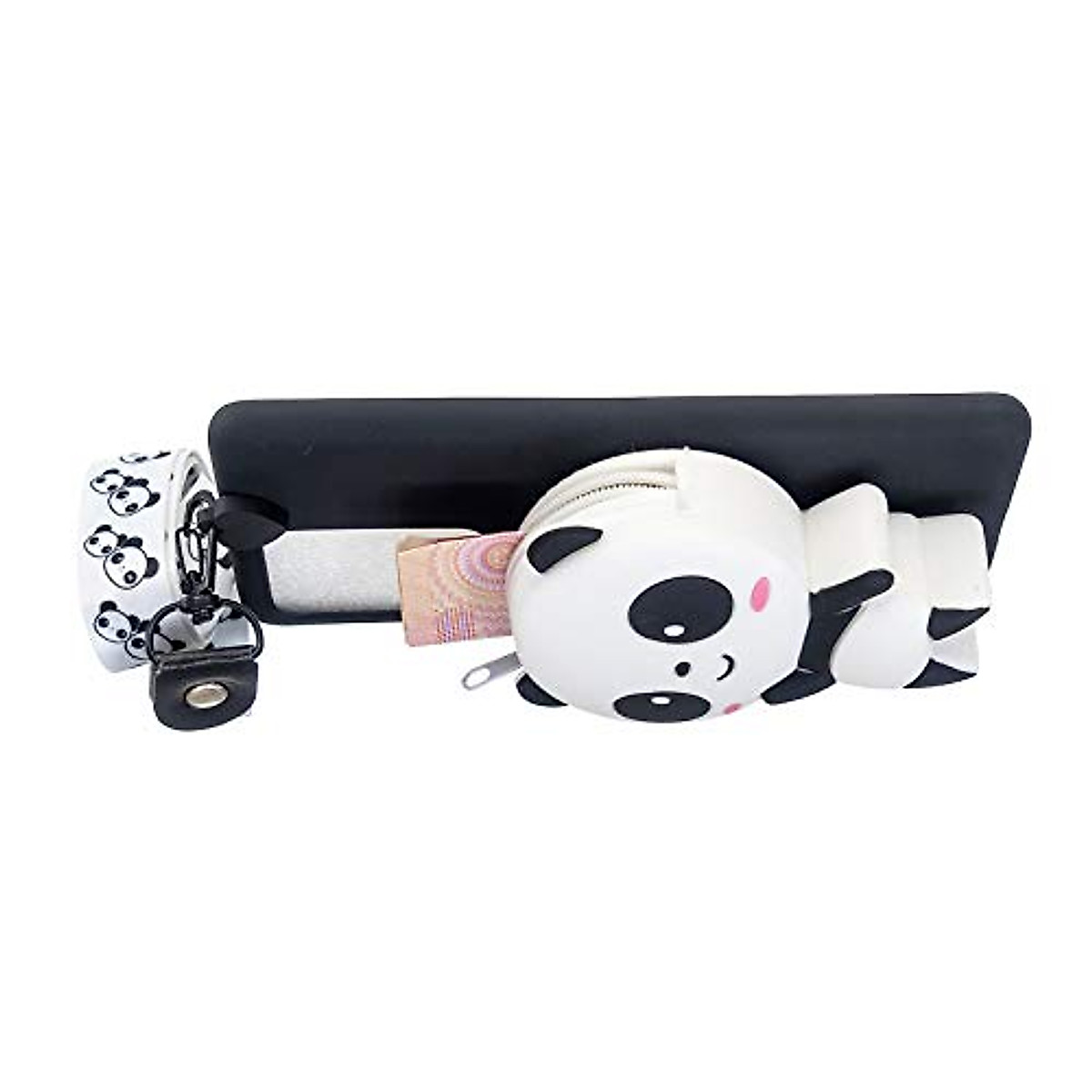 Girlyard for Samsung Galaxy S21 Ultra 6.8 Inch Silicone Case with 3D Cartoon Zipper Wallet Purse Stand Holder Back Cover and Long Detachable Lanyard Strap Phone Case for Kids Girls, Black Panda