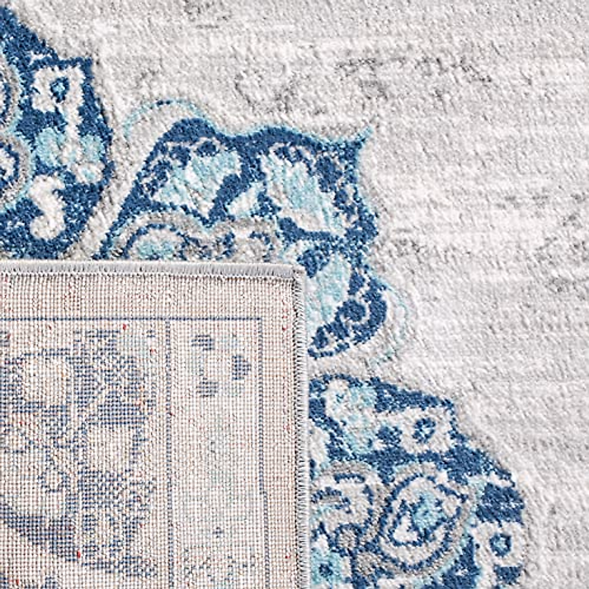 SAFAVIEH Brentwood Collection 9' x 12' Navy / Light Grey BNT849M Medallion Distressed Non-Shedding Living Room Bedroom Dining Home Office Area Rug