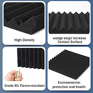 50 Pack Acoustic Foam Panels Premium Sound Proof Foam Panels Black Soundproof Wall Panels High Density Acoustic Panels Sound Absorbing for Studio Office Home, 12 x 12x 1Inch