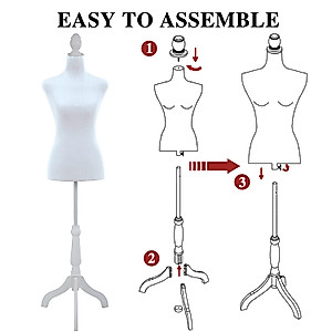 Mannequin Female Mannequin Torso Dress Form 50"-63" for Display Women Mannequin Body Height Adjustable for Sewing Wooden Tripod Base,Foam Body(White)