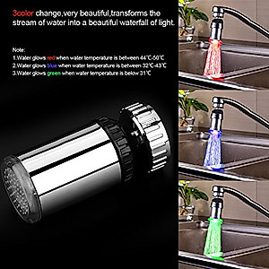 Delaman Faucet Tap 360° Rotating 3 Color Change LED Kitchen Sink Faucet Water Tap Tempeure Sensor