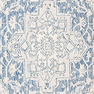 SAFAVIEH Micro-Loop Collection 5' Round Blue/Ivory MLP503M Handmade Shabby Chic Medallion Premium Wool Area Rug