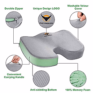 OVEYNERSIN Seat Cushion for Office Chair - Desk Back Pillow Support Memory Foam Car Cushions Coccyx Orthopedic Hip Sciatica Pain Pad Computer Accessories for Women Men