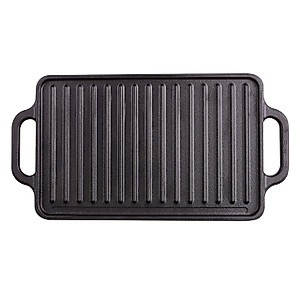 Victoria Rectangular Cast Iron Griddle. Double Burner Griddle, Reversible Griddle Grill, 13 x 8.5 Inch, Seasoned with 100% Kosher Certified Non-GMO Flaxseed Oil, Model: GDL-189
