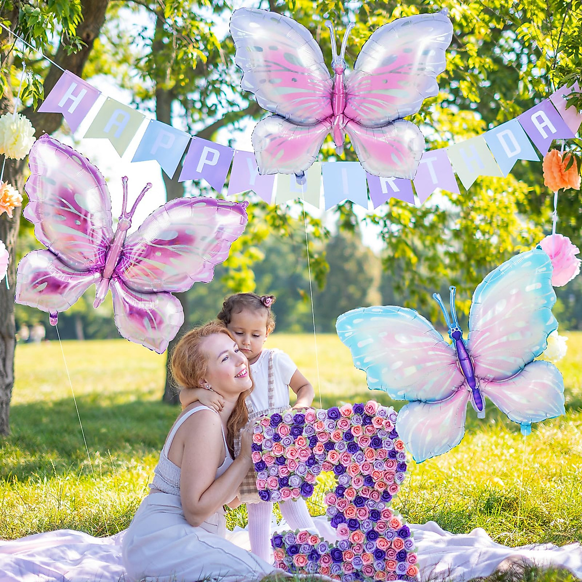 6 Pieces 39 Inches Butterfly Balloons - Large Gradient Butterflies Foil Mylar Balloons for Birthdays, Garden, Spring Decorations, Butterfly-Themed Events, Baby Shower, and Wedding Party Supplies