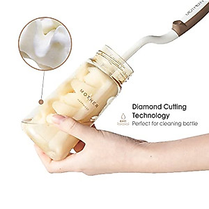 MOTHER-K Rotating Bottle Brush with Nipple Brush, for Baby Bottle, Water Bottle, Vase, and Glassware (Brown)