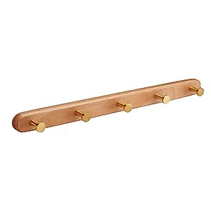 SARIHOSY Coat Rack Wall Mounted,Beech Wood Heavy Duty Wall Hooks, Metal Coat Hook Rail with 5 Hooks for Hanging Coats, Backpacks,Towels, Bags, Dog Leashes, Entryway, Bathroom, Bedroom