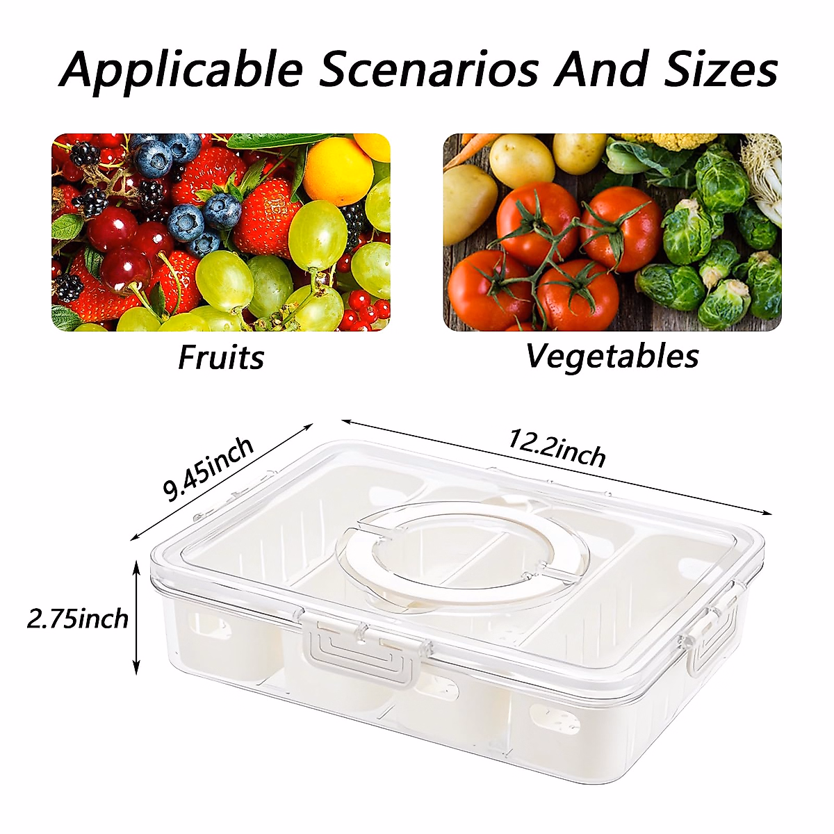 1PC Fruit Storage Containers for Fridge Keep Fresh - Divided Serving Tray with Lid and Handle - Portable Picnic Parties Snackle Box Veggie Tray - Berry Candy Food Snack Organizer Travel (1PC-M)