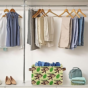 Monkey Leaves Storage Basket Bins Foldable Decorative Storage Box Laundry Hamper Baskte Storage for Playroom Living Bed Room Office Clothes Nursery,1 pcs
