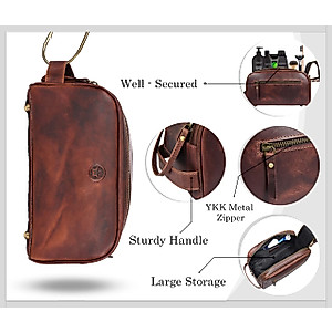 10" Premium Leather Toiletry Travel Pouch With Waterproof Lining | King-Size Handcrafted Vintage Dopp - Kit By Aaron Leather Goods (Dark Brown)