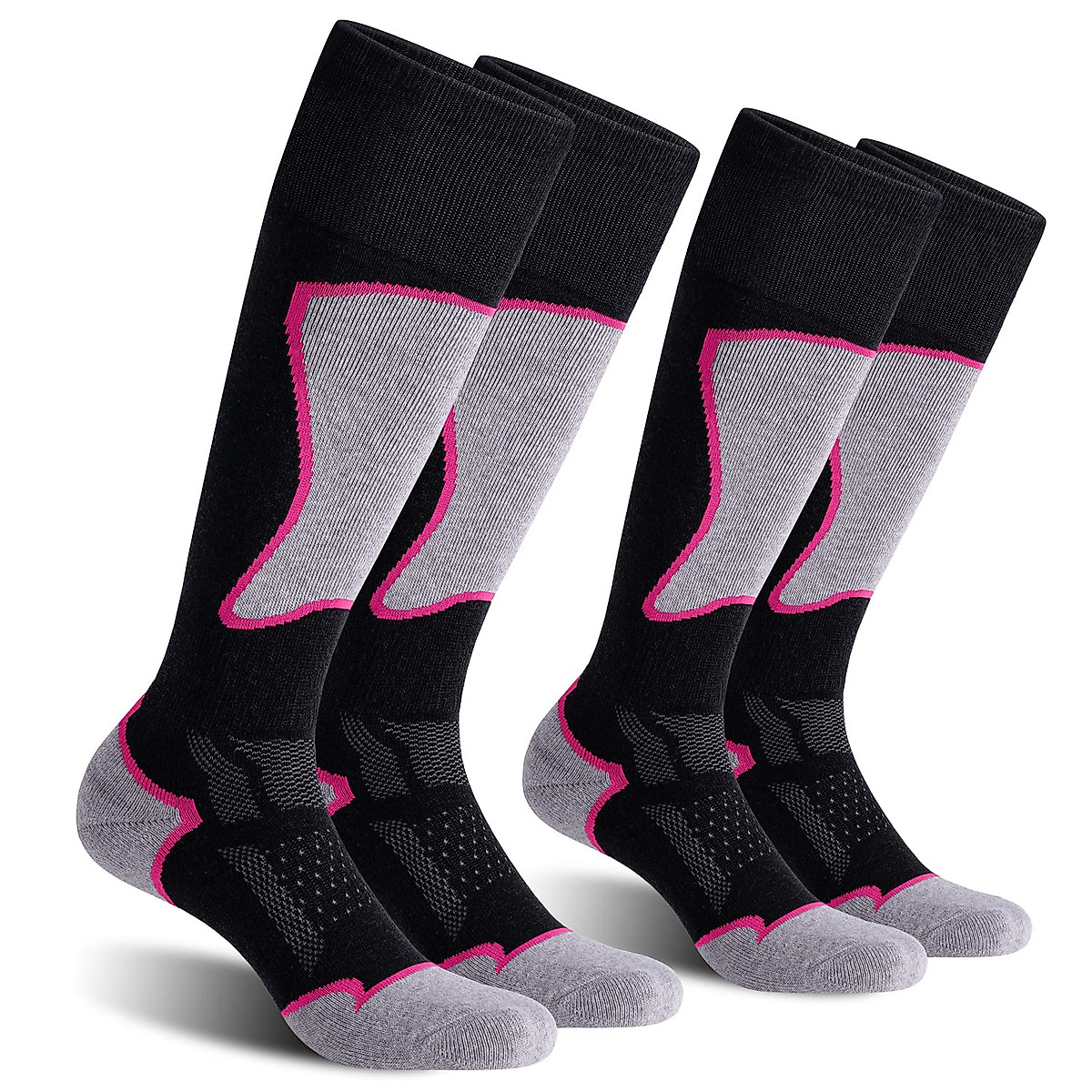 CelerSport 2 Pack Women's Ski Socks for Skiing, Snowboarding, Cold Weather, Warm Thermal Socks Winter Performance Socks Gifts for Women, Black+Rose Red, Medium