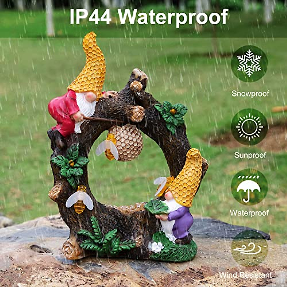 VZVXCC Solar Garden Statue Outdoor-Garden Statues Gnomes Collecting Honey with Solar Lights Decoration for Patio Balcony Yard Lawn Ornament, Novelty Gift