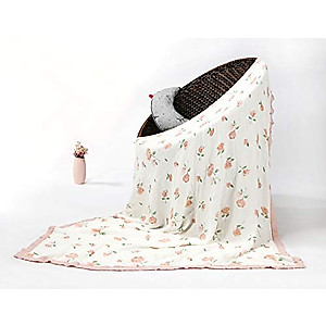 Monfish Muslin Baby Toddler Blanket- Large, Ultra-Soft Pink Rose Blanket for Girls- Baby Everything Blanket-Two Layer Stroller Blanket (Pink Rose)