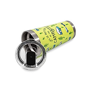 Camco Life is Better at The Campsite 20 oz. Printed Tumbler - Offers Superior Ice and Heat Retention - Features an RV Sketch Pattern on a Green Background (53321)
