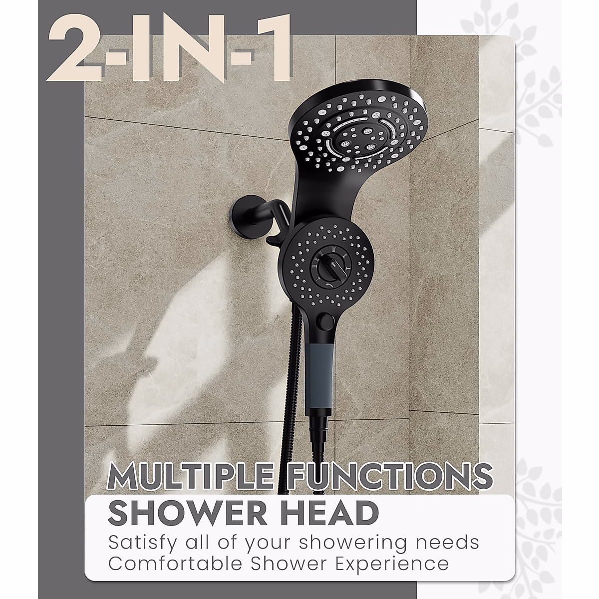 Shower Heads With Handheld Spray Combo, High Pressure 2 IN 1 Rainfall Shower Head with 9 Spray Modes, Anti-leak Shower Faucet with 72'' Stainless Steel Hose & Magnetic Hand Held Shower (Matte Black)