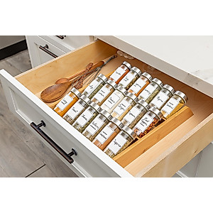 Orii 18 Jar Bamboo Compact Spice Organizer for Countertop and Kitchen Drawer, Filled with Spices, 5 Year Spice Refill Program