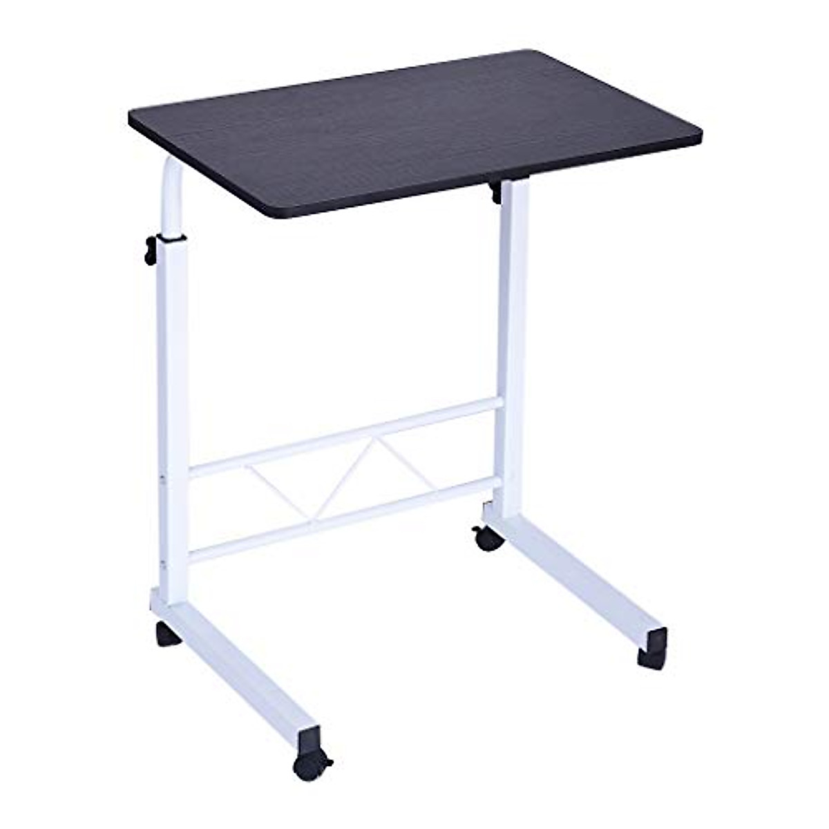 OKBOP Bedside Computer Desk Adjustable Height Sofa Side Table with Wheels, Small Wooden Laptop Stand Tray Tables for Home Office, Modern Student Writing Desk for Small Space (Black)