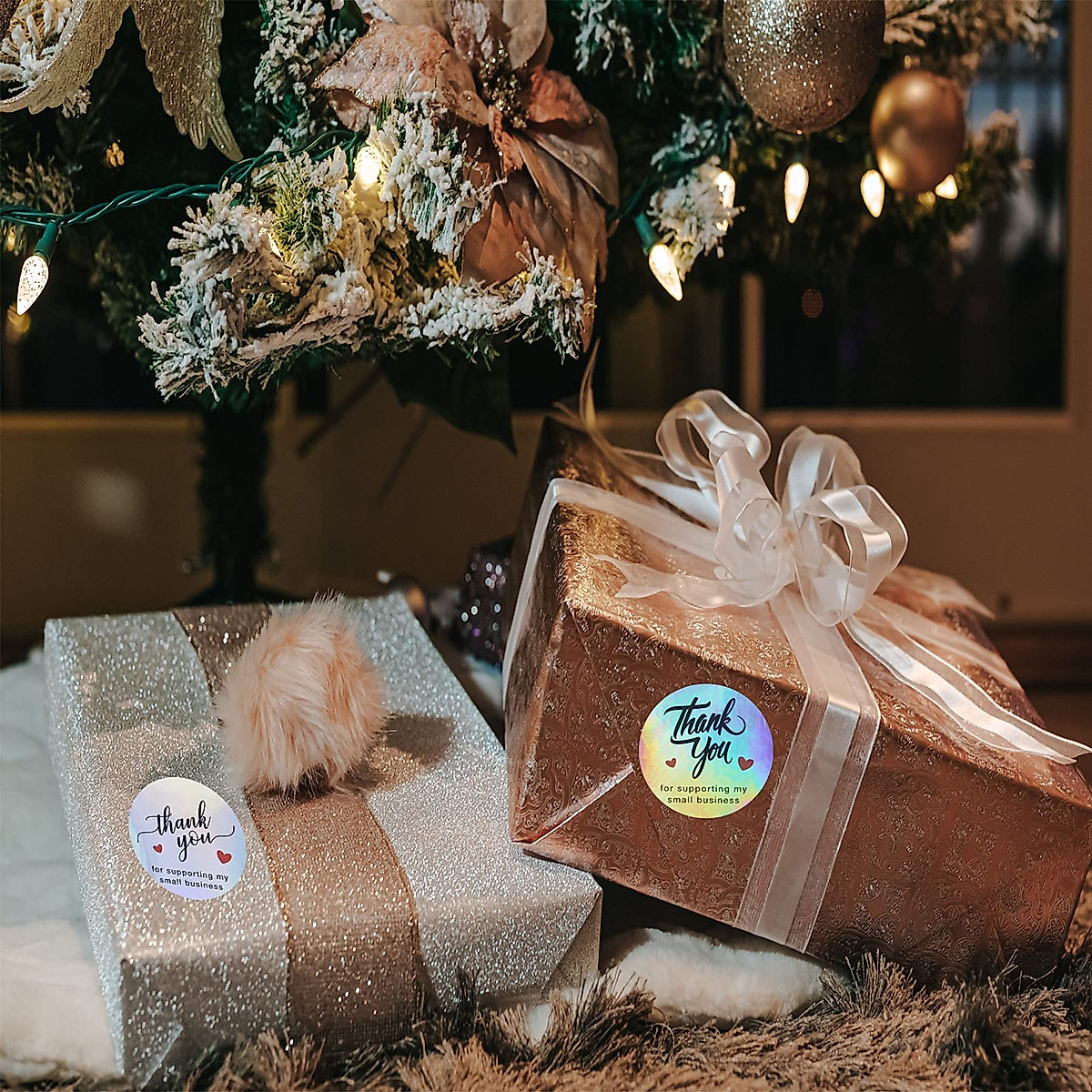 NSWDYLO Thank You Stickers Roll 500pcs 1.5” Thank You for Supporting My Small Business Stickers 4 Designs Thank You Small Business Stickers for Business Packages Holographic Thank You Stickers Labels